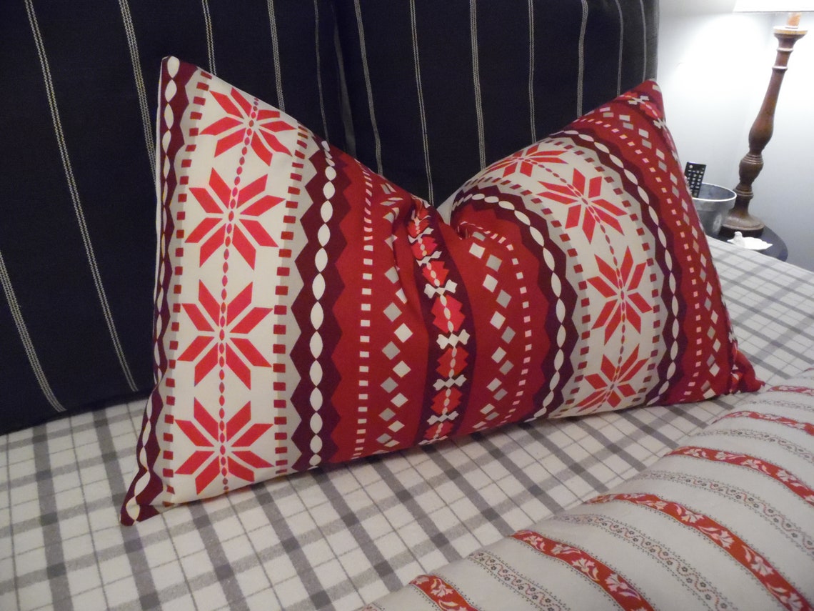 RED SNOWFLAKE Pillow Cover. Red.grey.white Pillow Cover. | Etsy