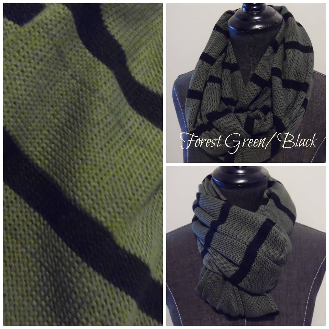 Deep Green.forest Green.black Stripe Scarf.scarves.infinity Scarf.tube ...