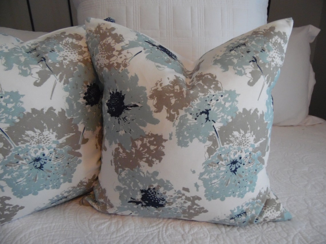 SPA Blue.floral.navy.white.lightblue.taupe Grey.throw - Etsy
