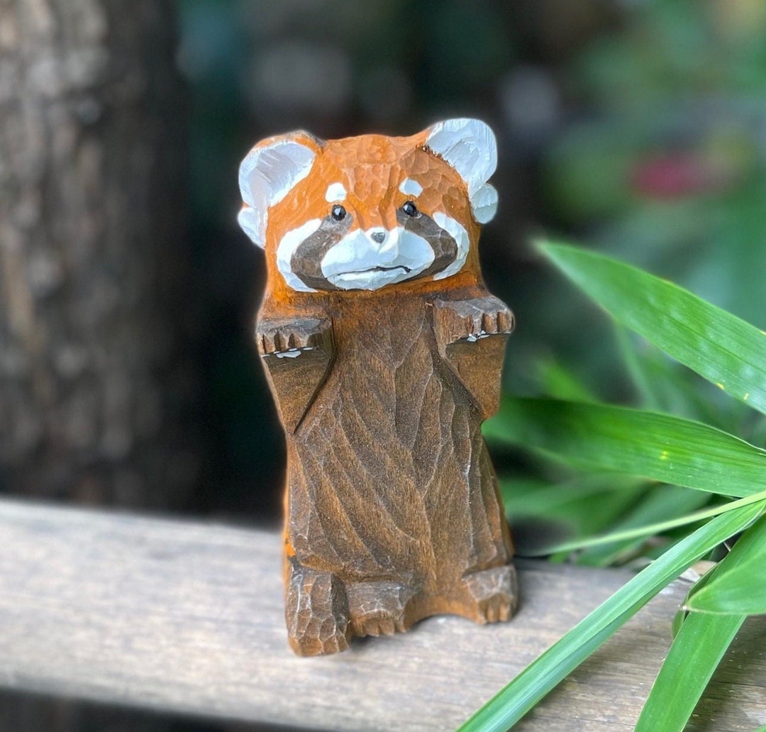 Hand Carved Red Panda Sculpture,wooden Panda Figurine,hand Carved Panda ...