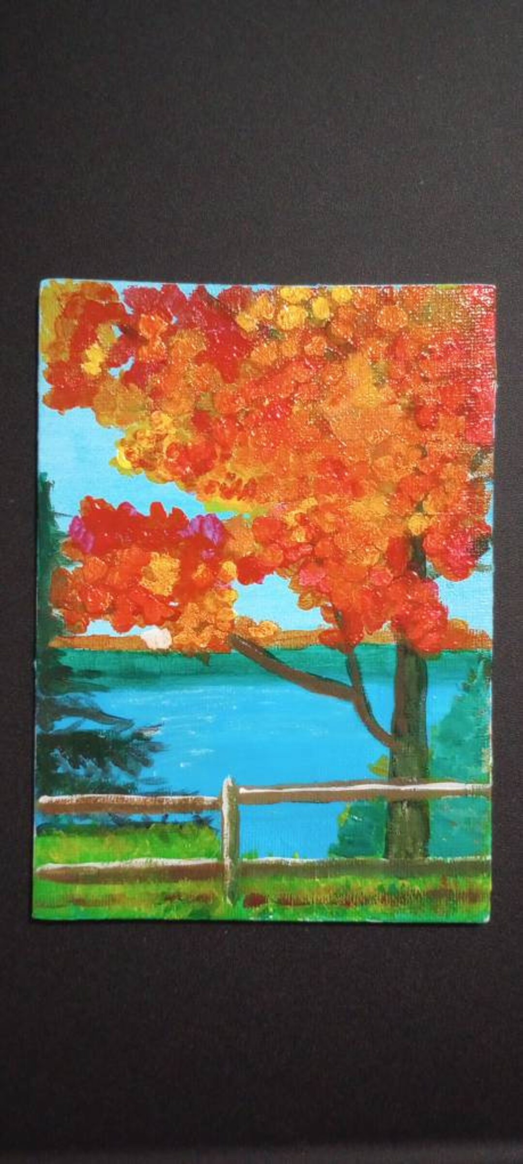 Trees by the Lake Original Gouache Painting on Canvas by - Etsy