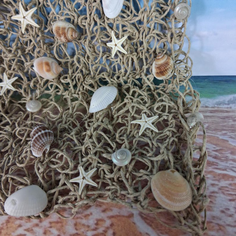 Miniature Fishing Net, Natural Shells and Starfish, Dollhouse Nautical ...