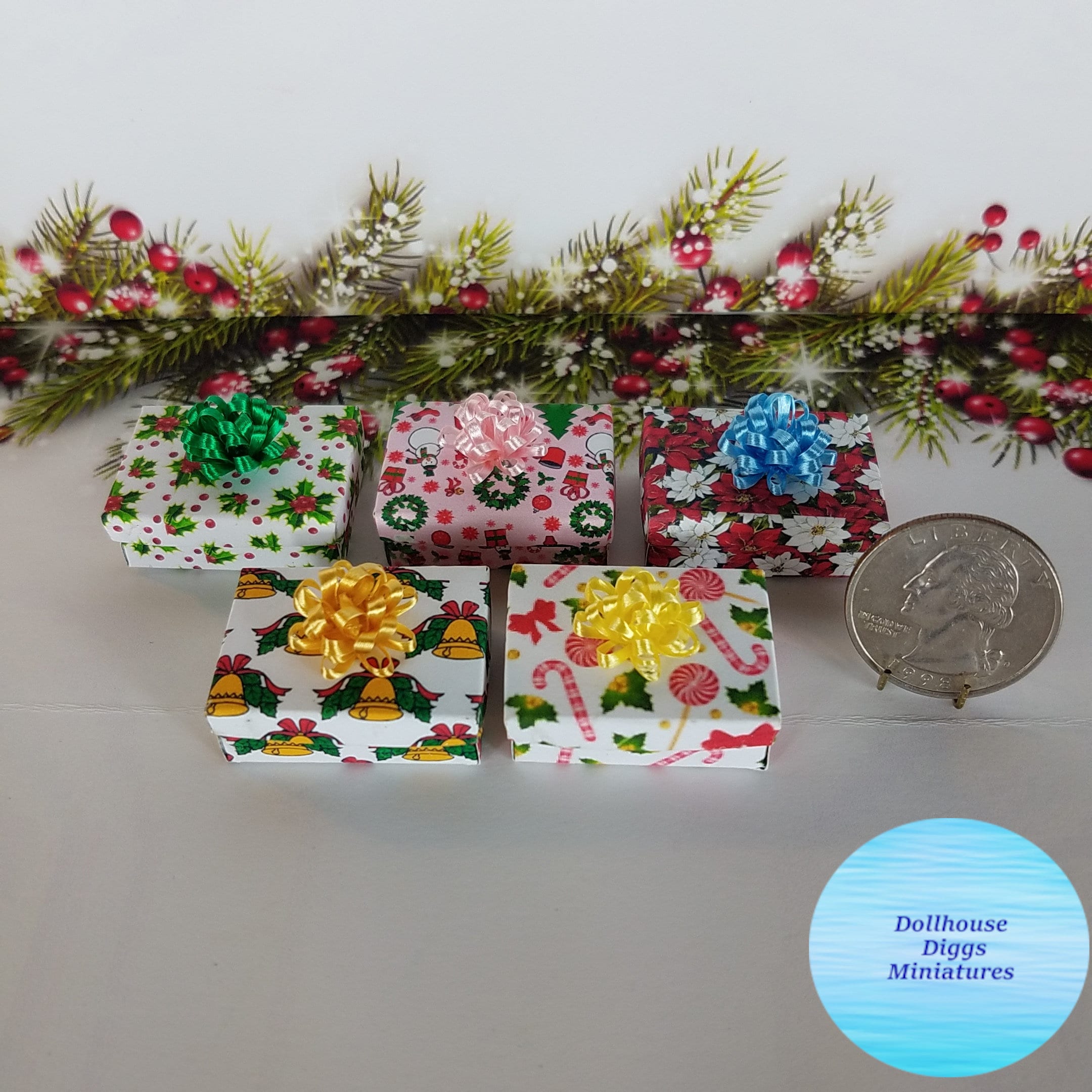 Set of 5 Miniature Christmas Presents W/ Designer Bows 1:12 - Etsy