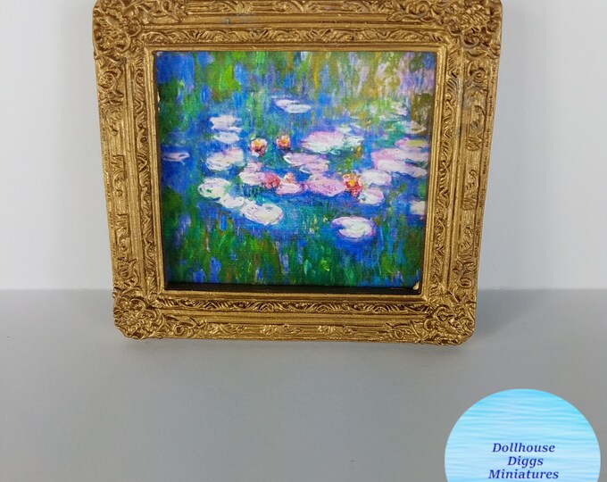 Pretty Miniature Claude Monet White Lilly Pads Blue Picture Dollhouse ...