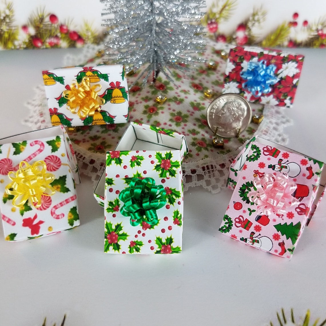 Set of 5 Miniature Christmas Presents W/ Designer Bows 1:12 - Etsy