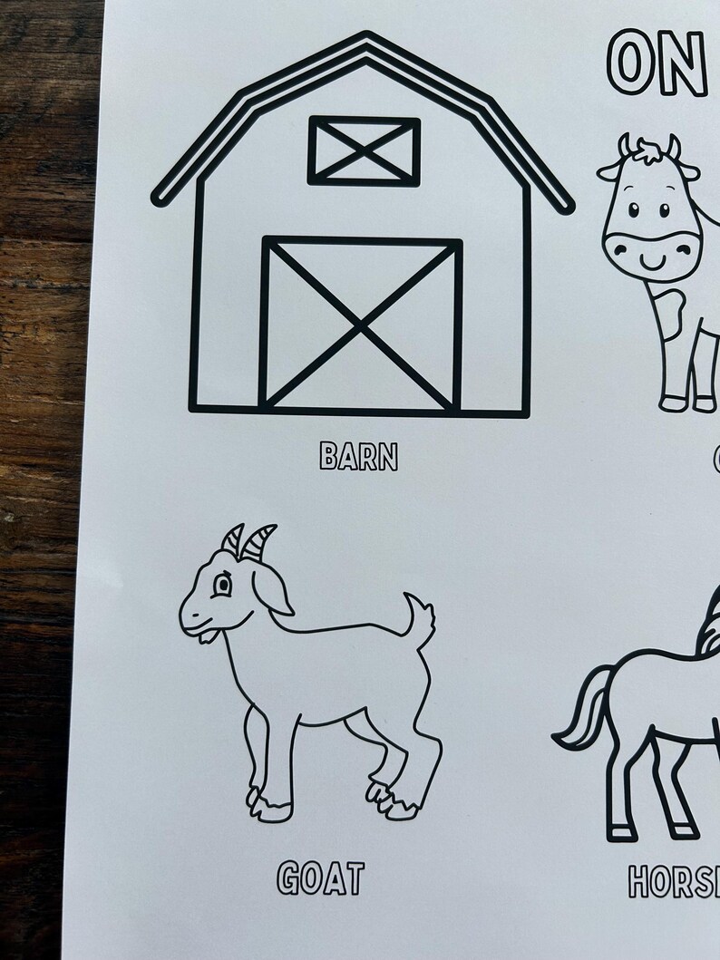 Coloring Placemat for Kids on the Farm Barn Horse Goat Cow Pig Duck ...