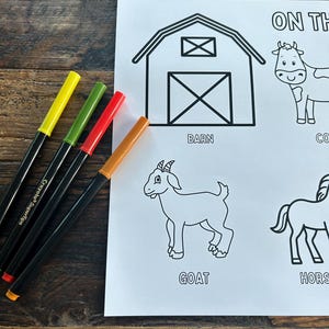 Coloring Placemat for Kids on the Farm Barn Horse Goat Cow Pig Duck ...