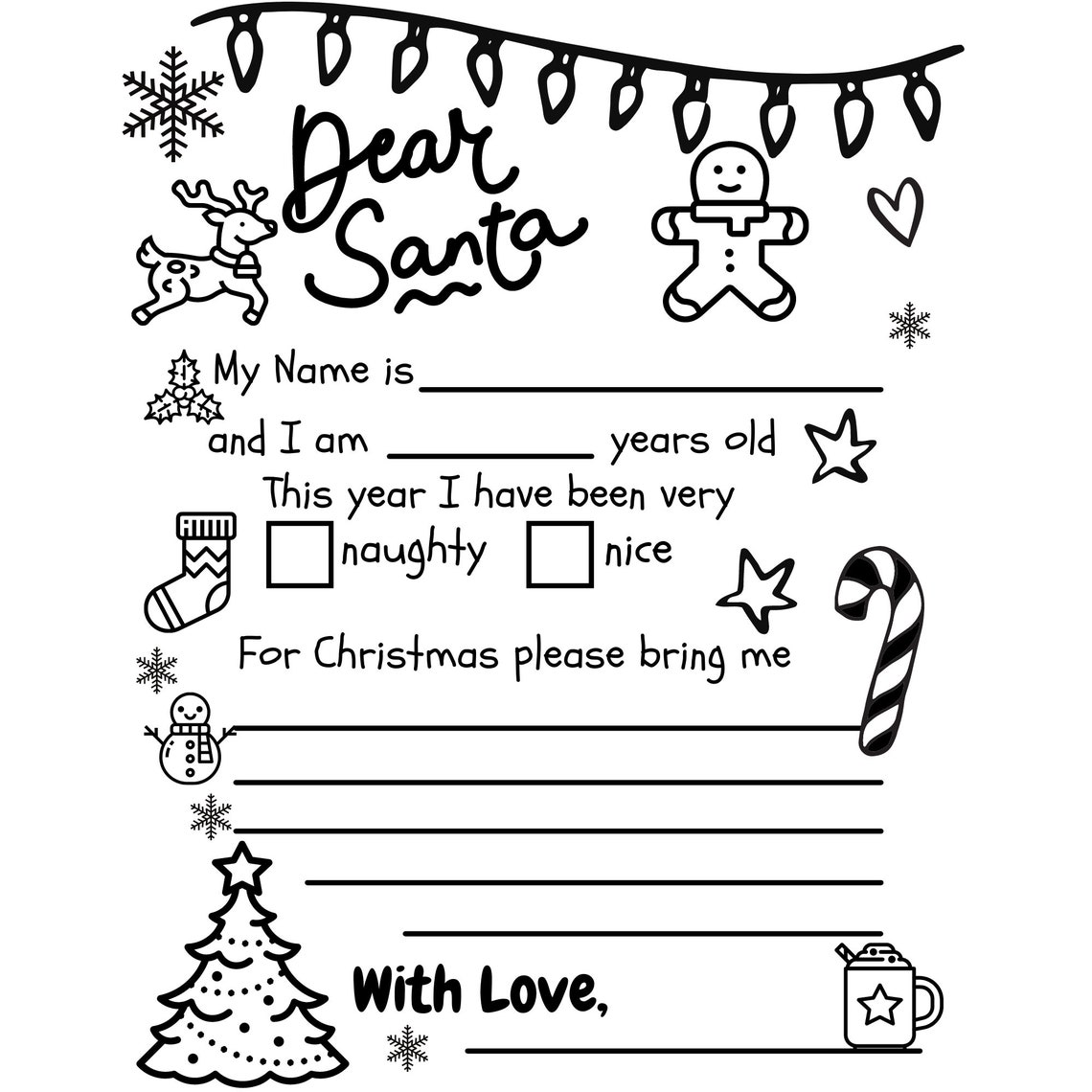 Letter To Santa Coloring Page Printable Dear Santa Letter Etsy Letter To Santa Coloring Page Printable Dear Santa Letter Etsy