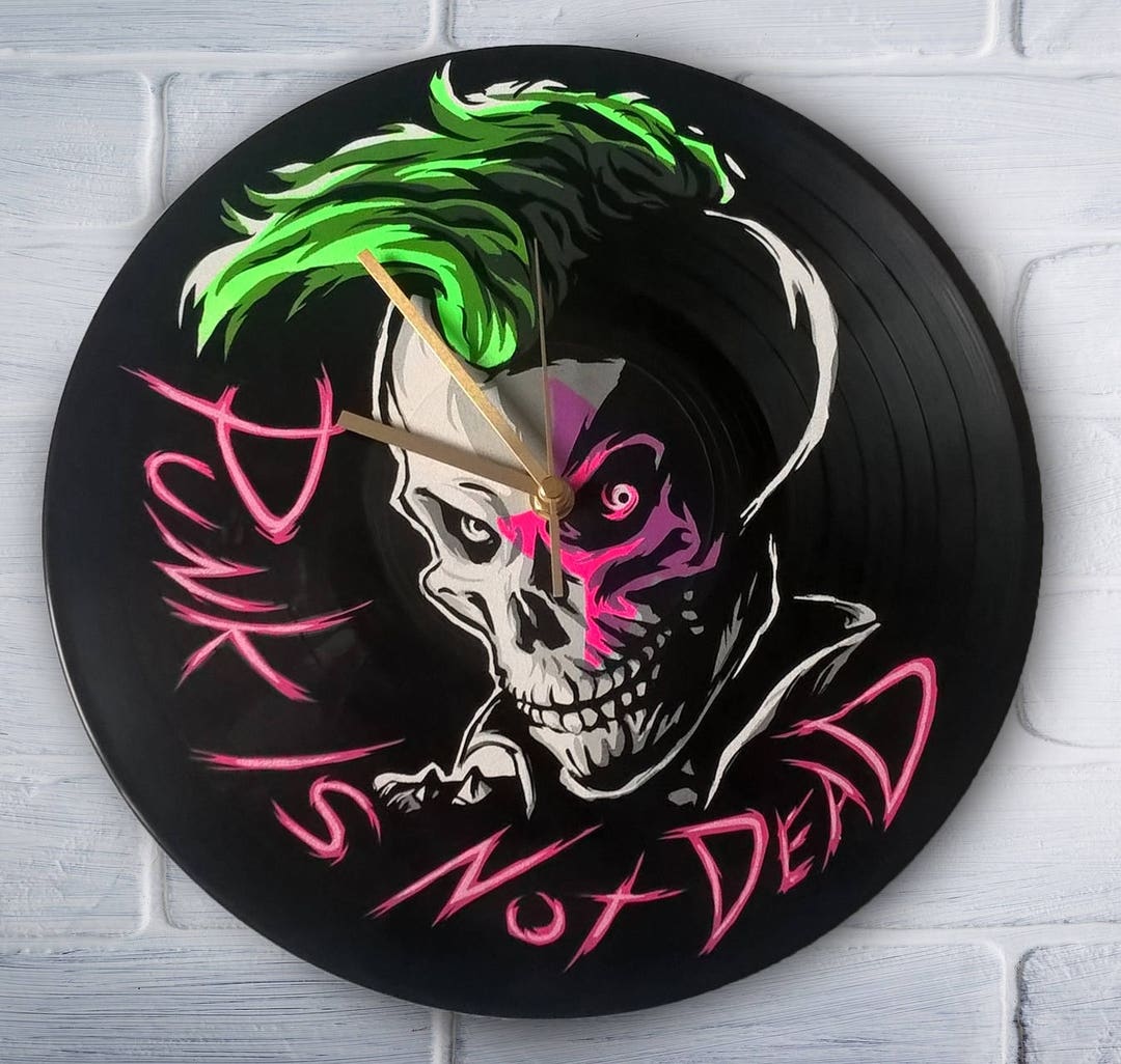 Punk Rock Painted Vinyl Record Clock,. Wall Clock. Gift for Music Lover ...
