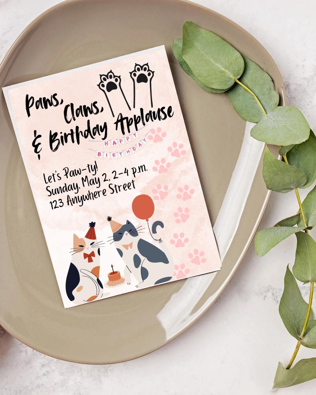 Editable Cat Birthday Invitation | Canva Template | Pet Party or Kids ...