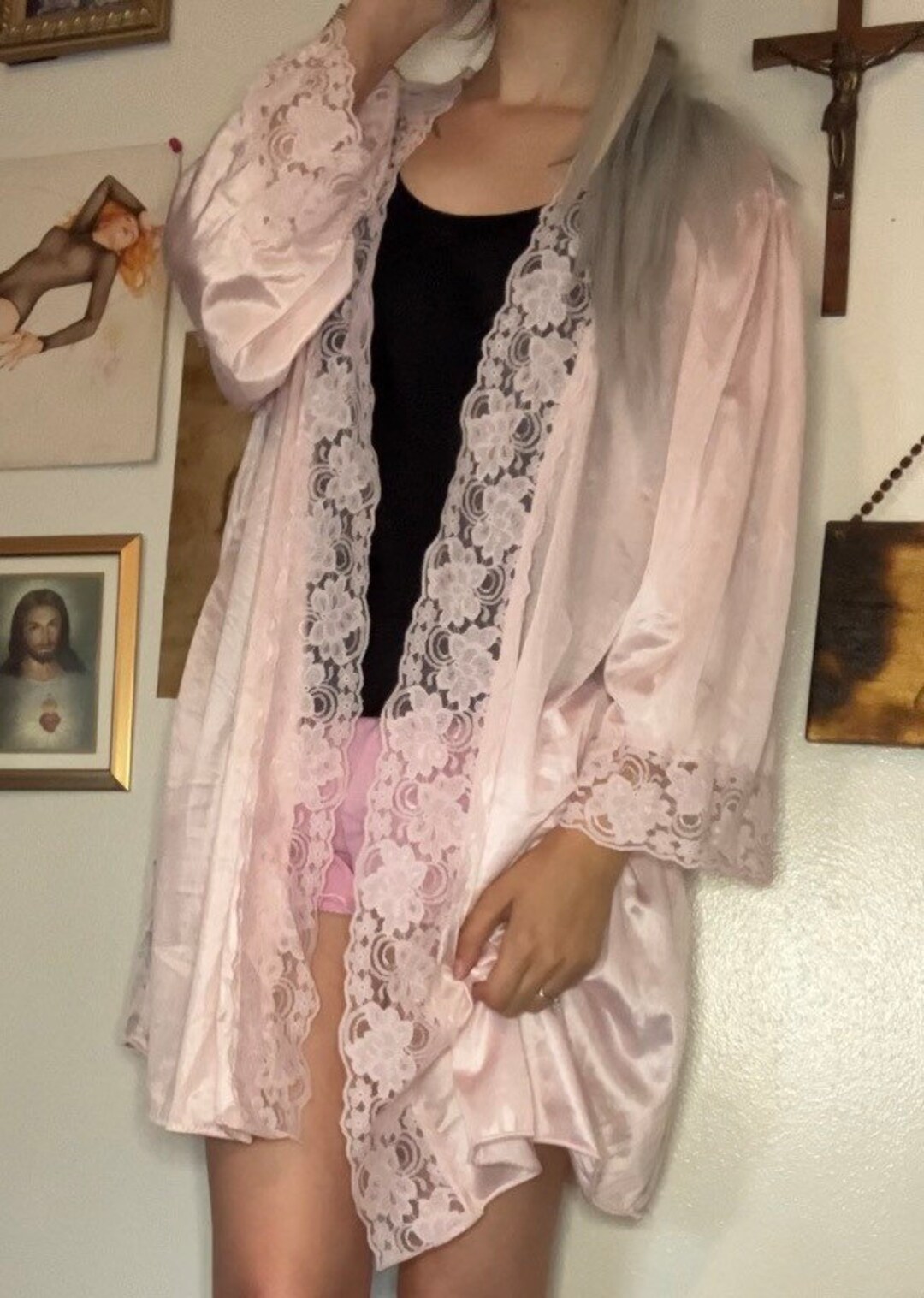 AVON Classic Pastel Pink Lace Robe - Etsy