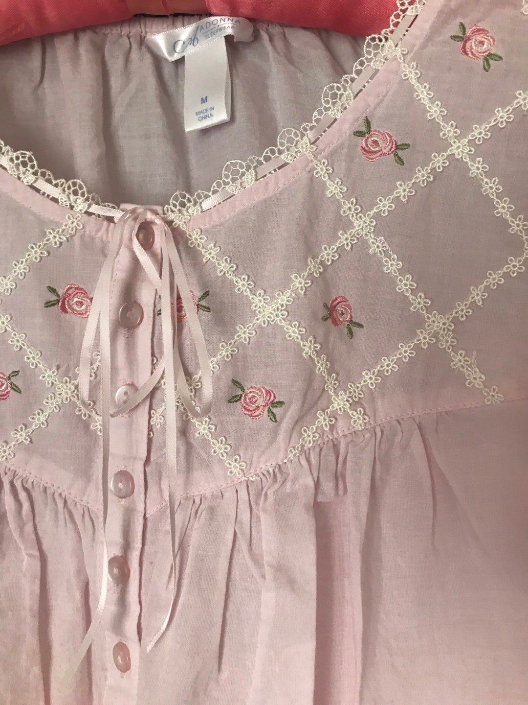 Adonna Pink Nightgown W/ Roses & Lace - Etsy