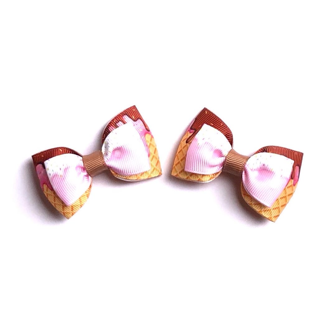 2pc Ice Cream Waffle Choc Drip Cone Hair Bow Clips Nonslip for Baby ...