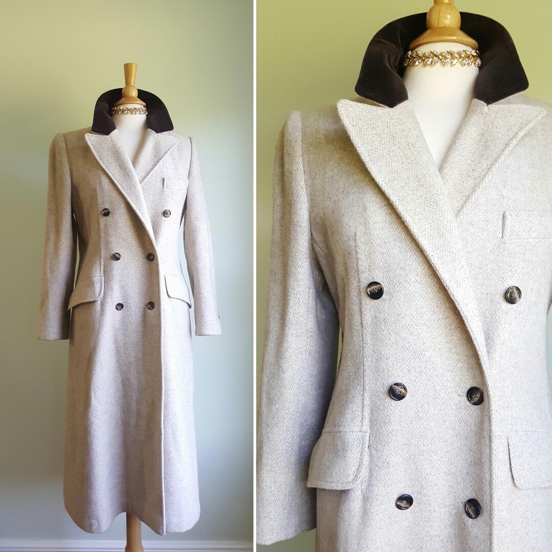 Vintage 1970s 1980s Does 1940s Tan Tweed Herringbone Coat, Edwardian ...