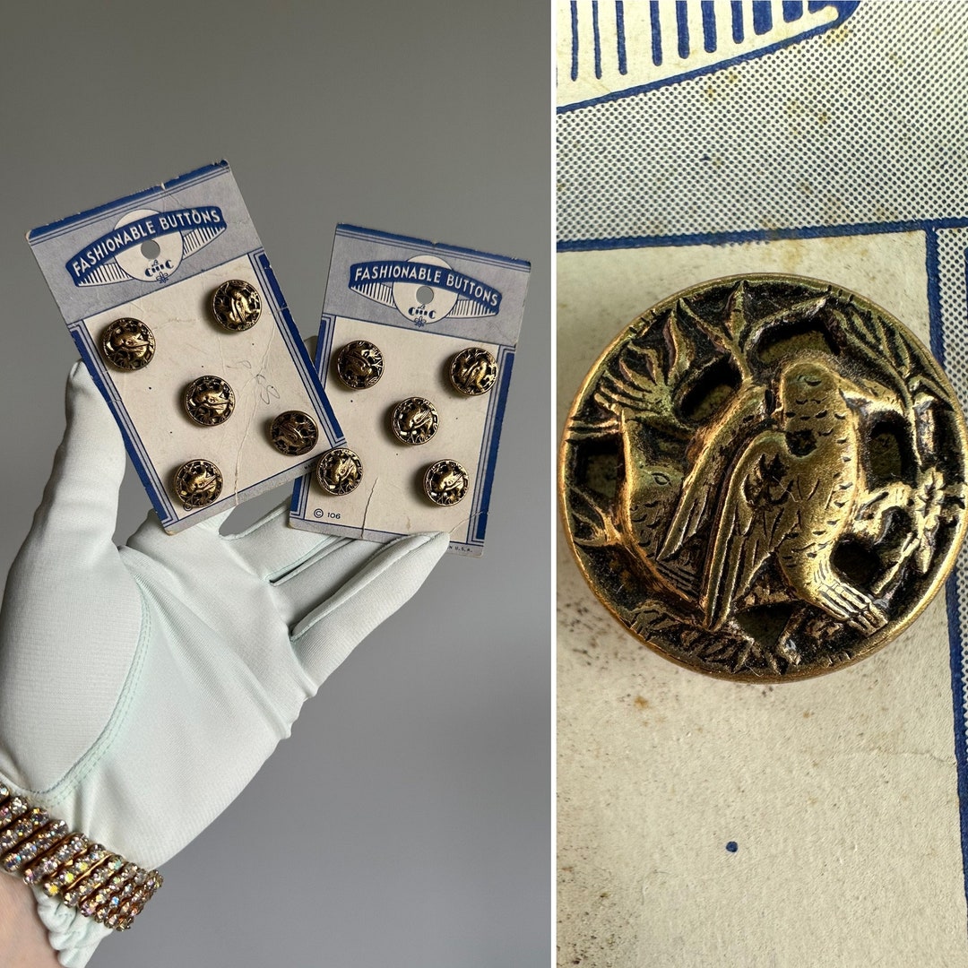 Vintage 1940s Brass Gold Metal Bird Buttons, Chinoiserie Filigree Look ...