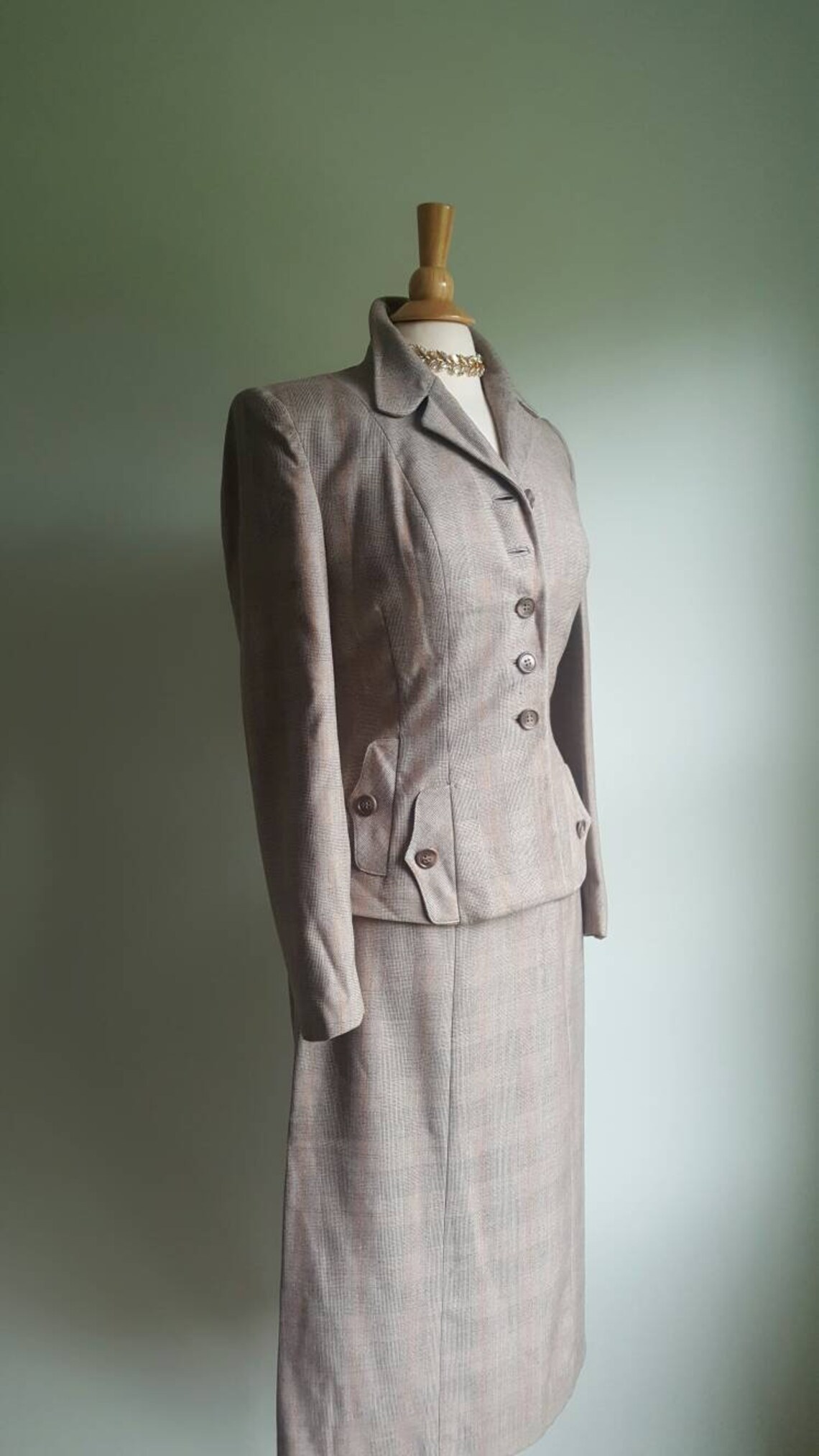 Vintage 1940s wool Joselli skirt suit khaki tan gray light | Etsy