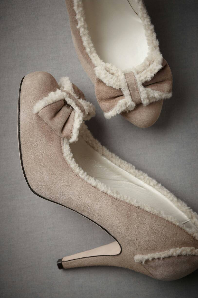 Vintage-style Suede and Shearling Bow Heels 1920s 1930s Look | Etsy