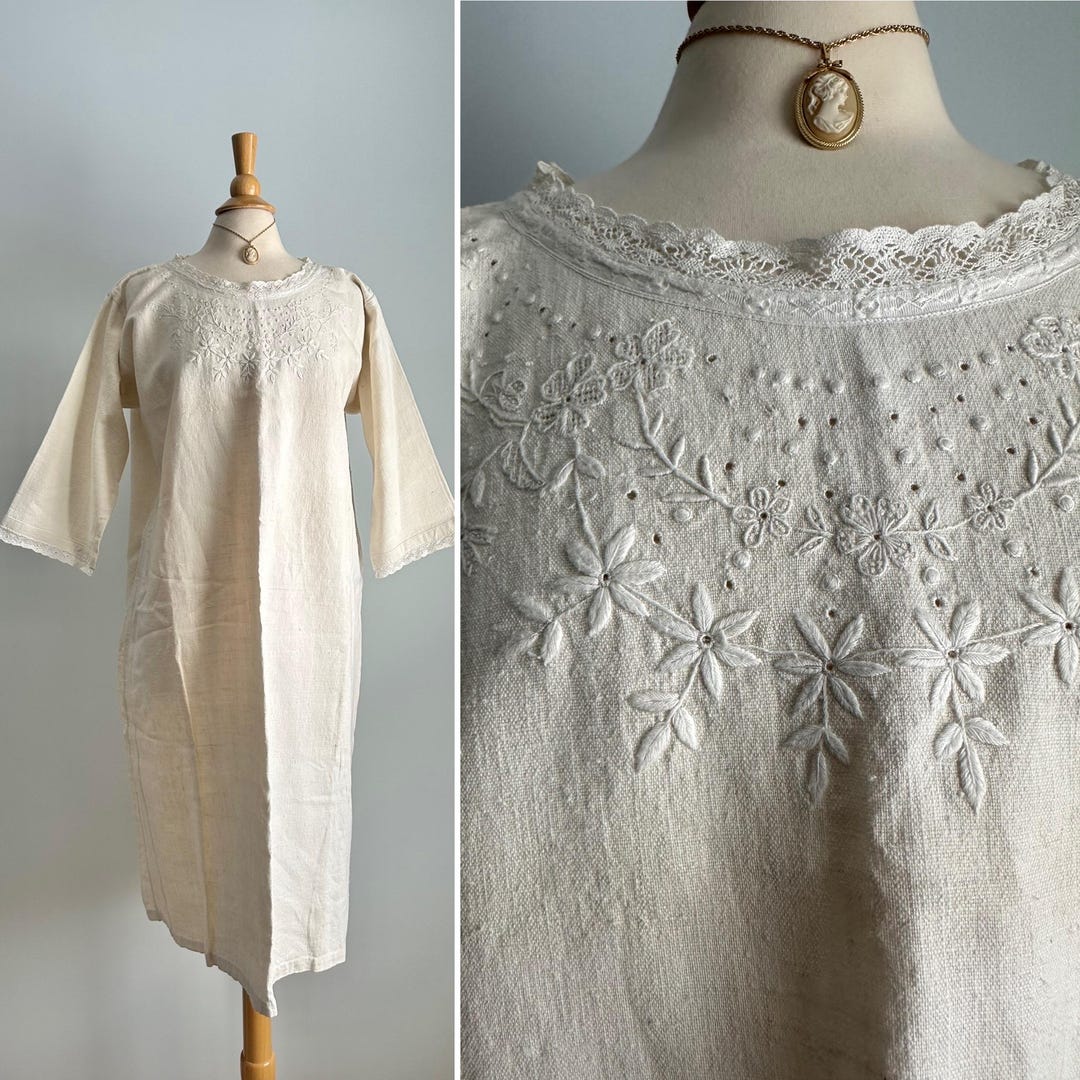 Antique Vintage Cream Cotton Muslin Nightgown, Dress, 1900s 1920s ...
