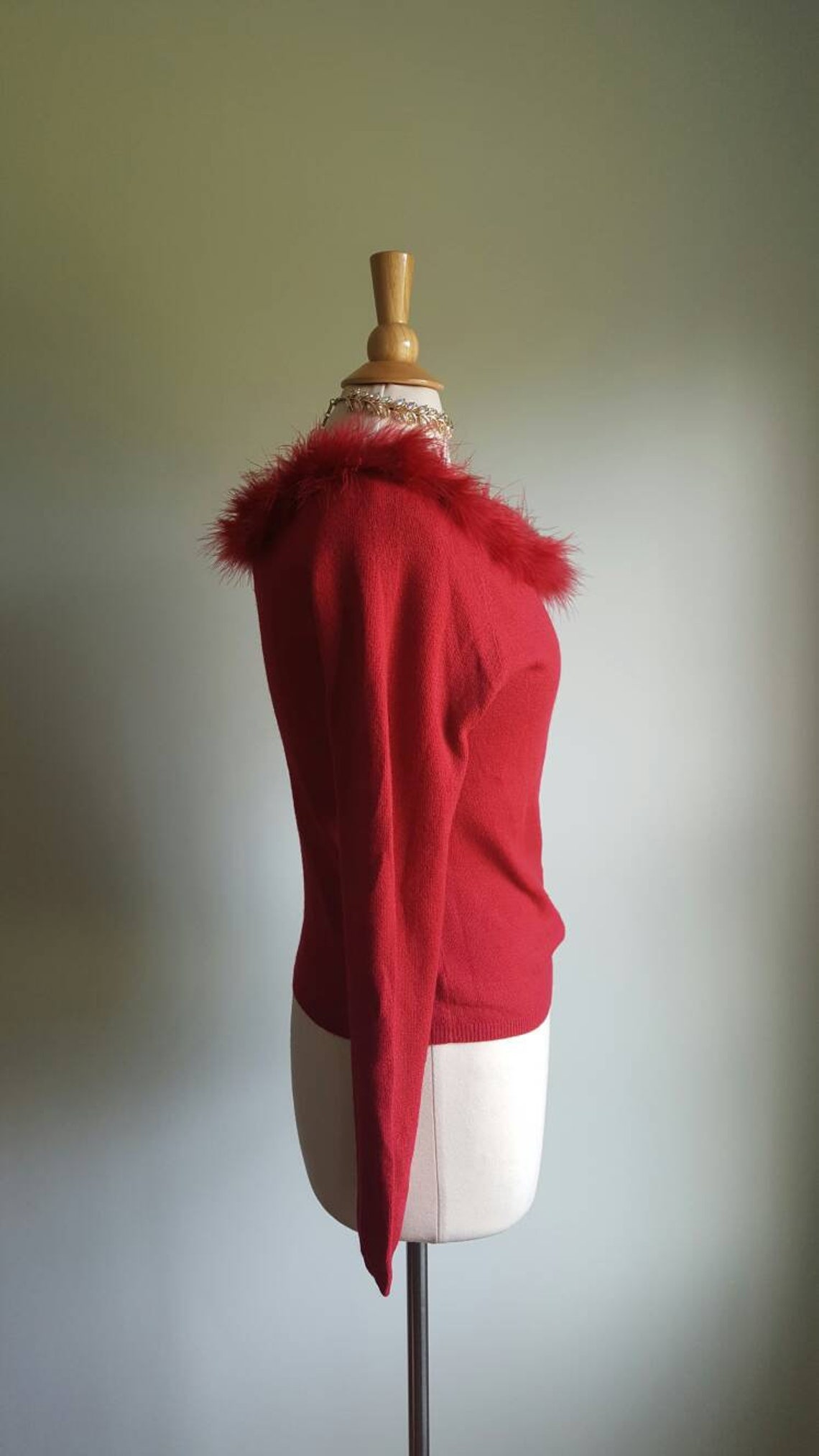 Vintage 1990s Gantos marabou trim red sweater new with tags | Etsy