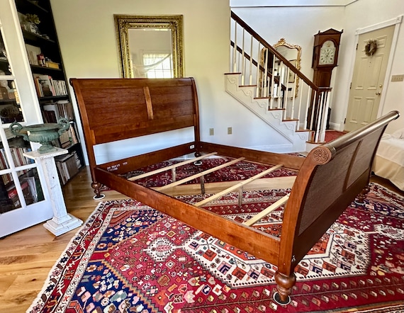 Solid wood queen sleigh bed frame store