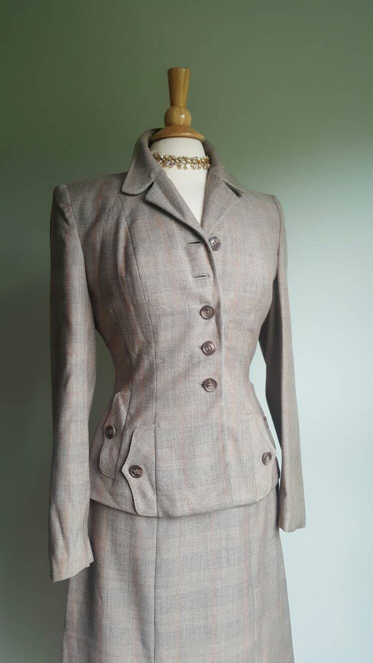 Vintage 1940s Wool Joselli Skirt Suit Khaki Tan Gray Light - Etsy