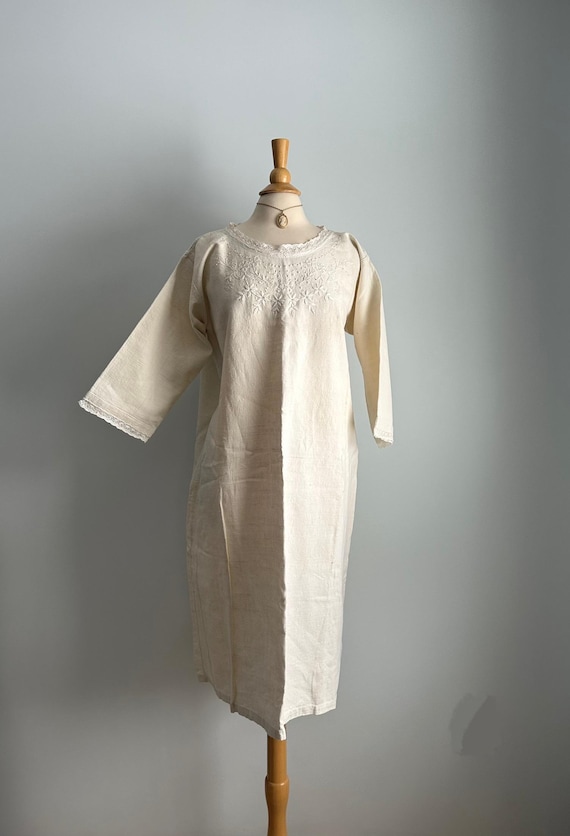 Antique vintage cream cotton muslin nightgown, dress,… - Gem
