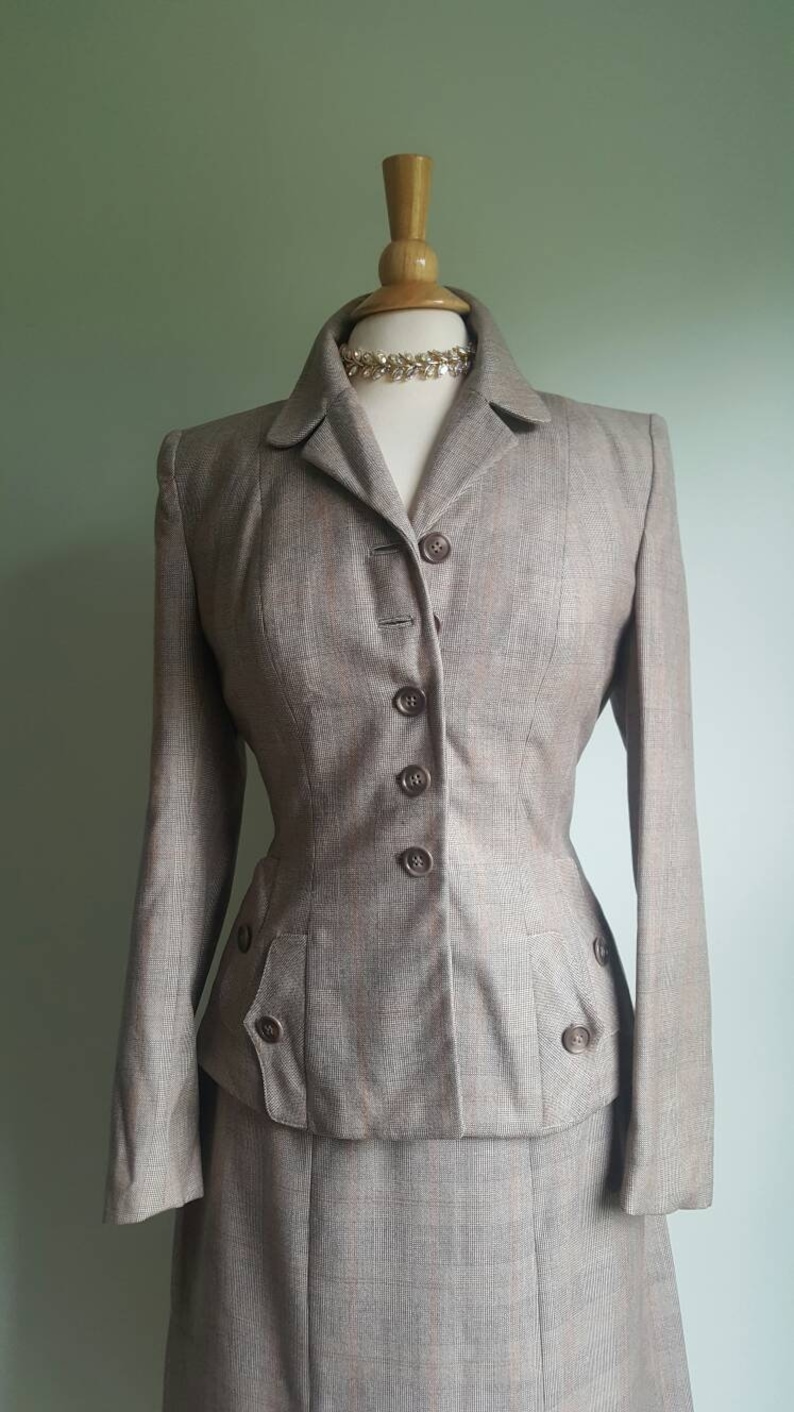 Vintage 1940s Wool Joselli Skirt Suit Khaki Tan Gray Light | Etsy
