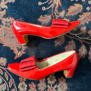 Vintage 1960s 1970s Red Patent Leather Shiny High Heels, Shoes, Bows ...