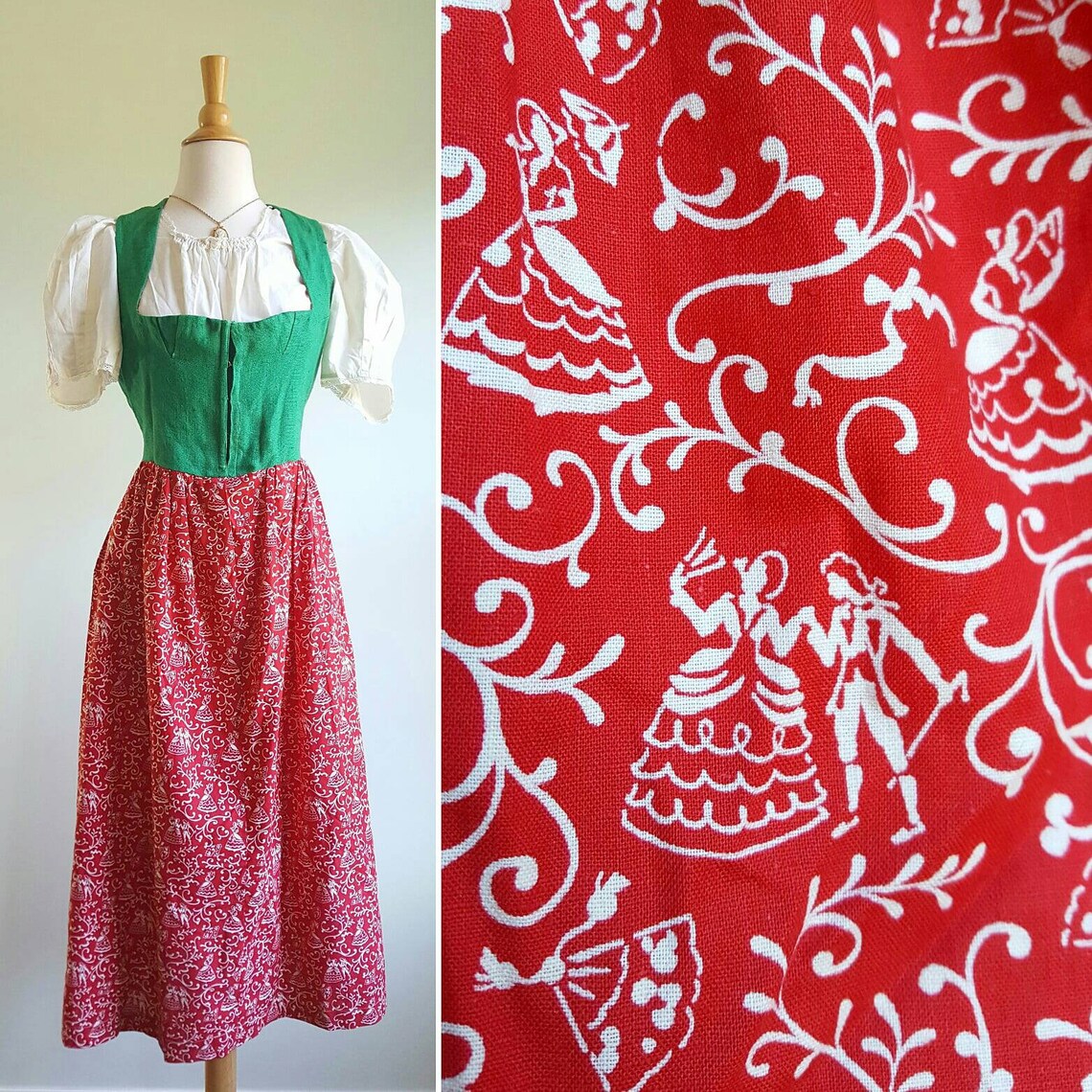 Vintage 1940s Novelty Print Folk Dirndl and Matching Lacy - Etsy