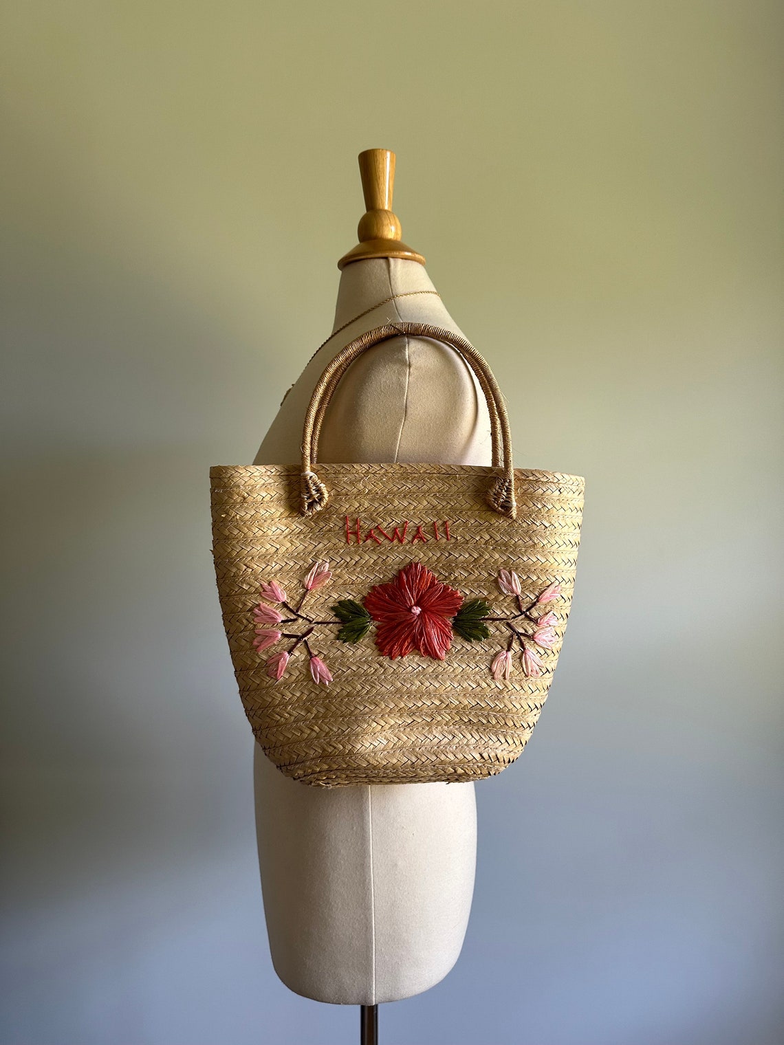 Vintage Tropical Hawaiian Purse Handbag, Floral Straw Raffia Woven Bag ...