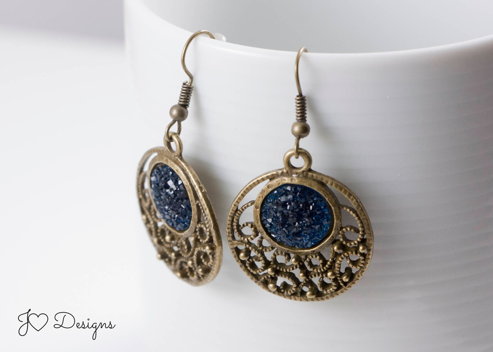 Navy Blue Faux Druzy Earrings Vintage Earrings Navy Druzy - Etsy