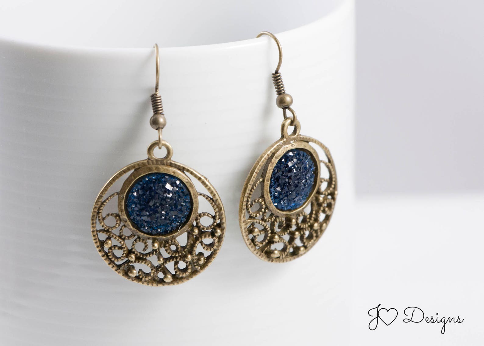 Navy Blue Faux Druzy Earrings Vintage Earrings Navy Druzy - Etsy