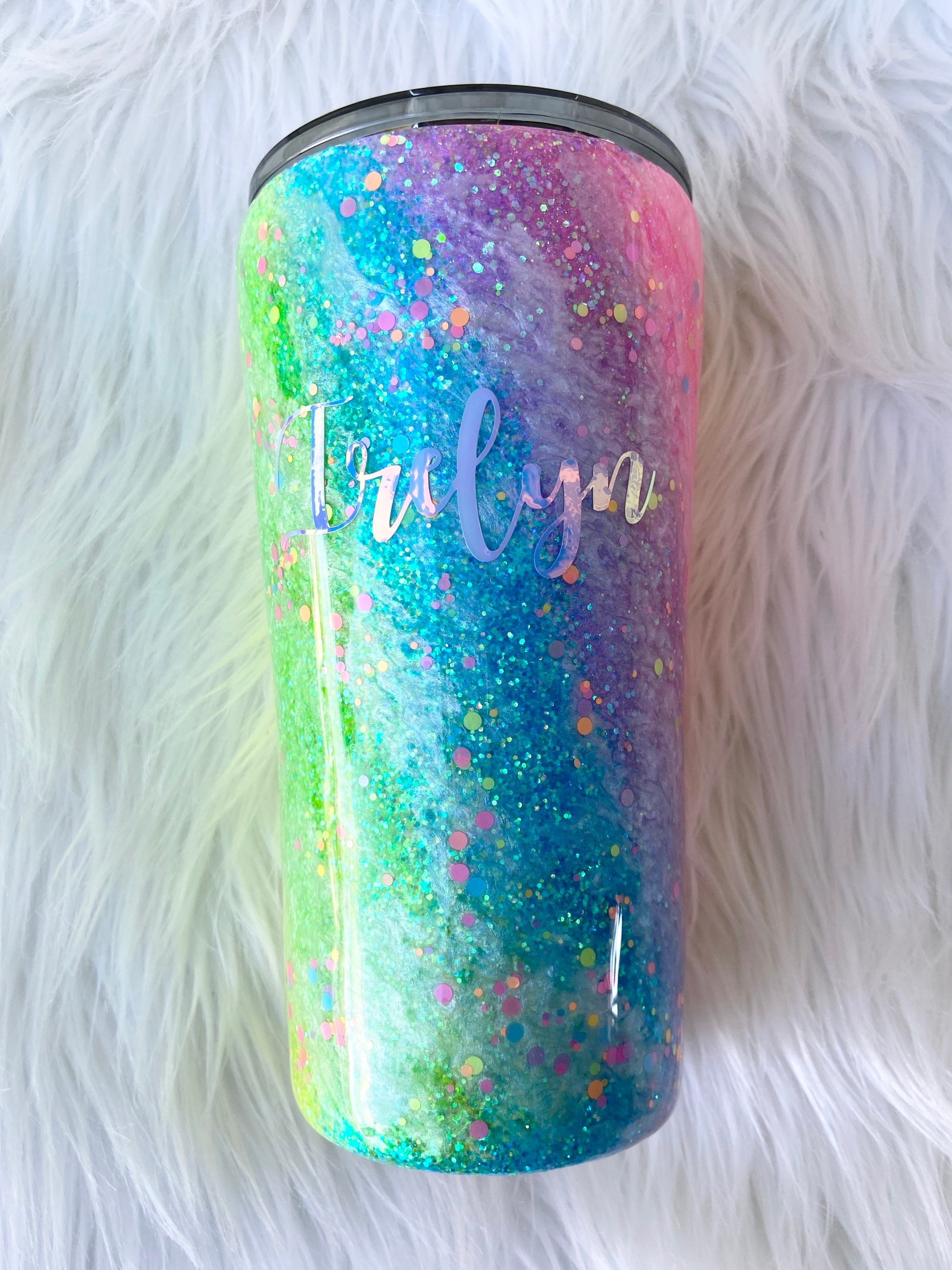 Birthday Tumbler Birthday Cake Tumbler Rainbow Glittered Etsy