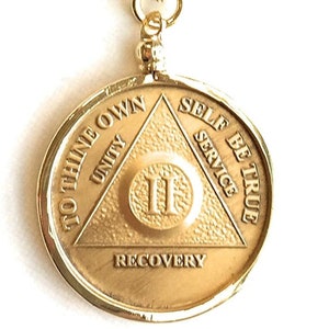 AA Medallion Keychain Chip Holder Fits Wendells Sobriety Coins Gold ...