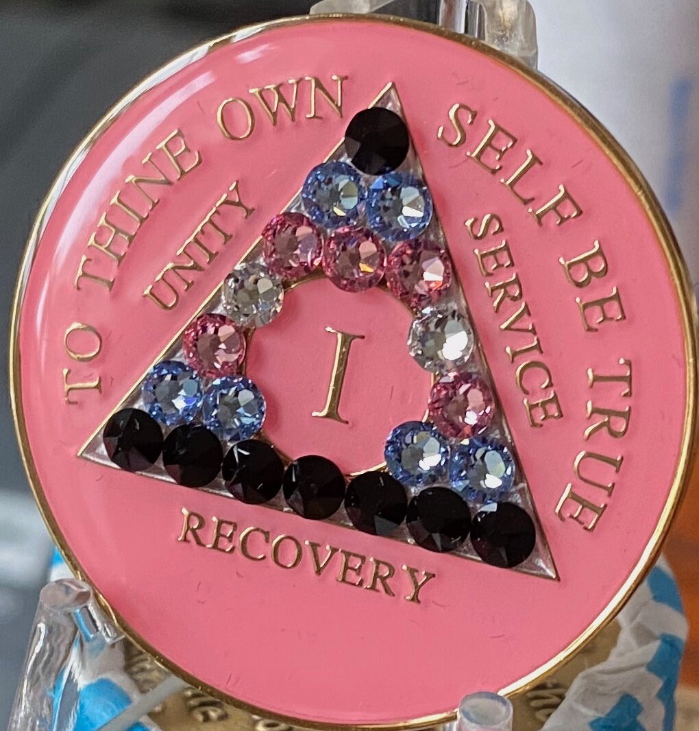 1 - 50 Year AA Medallion Pink Tri-plate Transgender Flag Swarovski ...