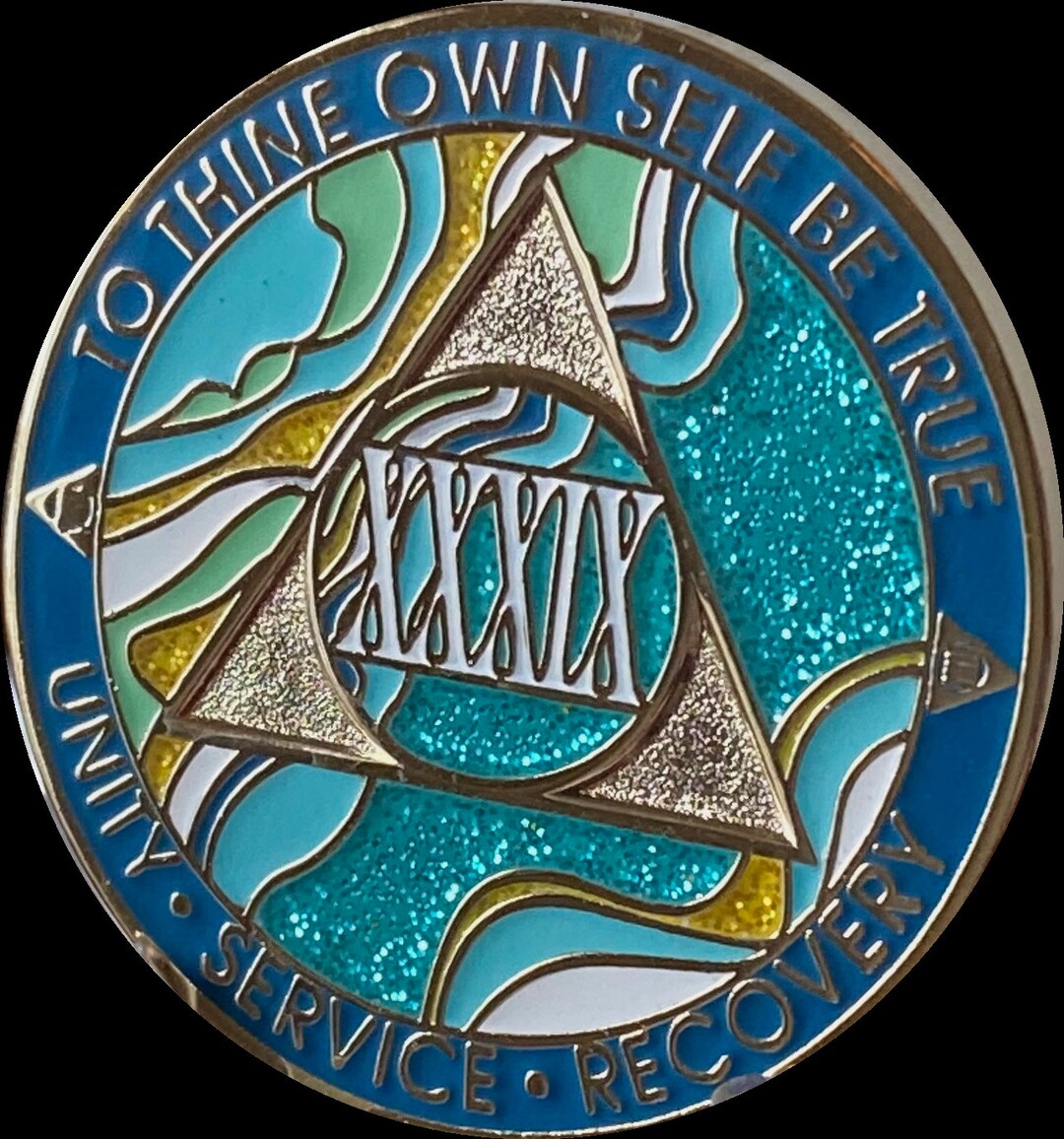 39 Year AA Medallion Elegant Marble Caribbean Aqua Glitter and Blue ...