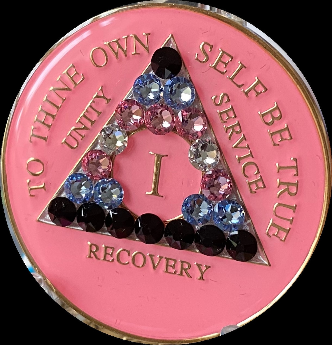 1 - 50 Year AA Medallion Pink Tri-plate Transgender Flag Swarovski ...
