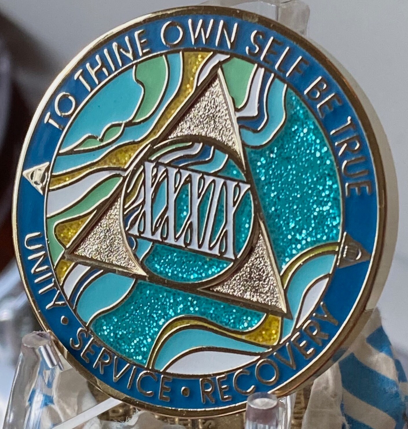 39 Year AA Medallion Elegant Marble Caribbean Aqua Glitter and Blue ...