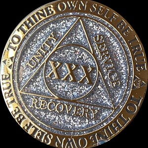 30 Year AA Medallion Reflex Silver Glitter Sobriety Chip - Etsy