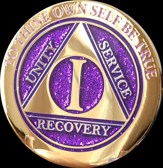 1 Year AA Medallion Elegant Purple Glitter Gold Plated | Etsy