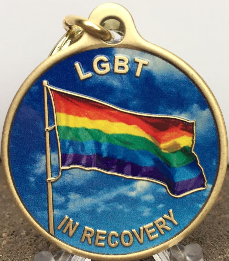 LGBT in Recovery Bronze Color Rainbow Flag Keychain Serenity Prayer ...
