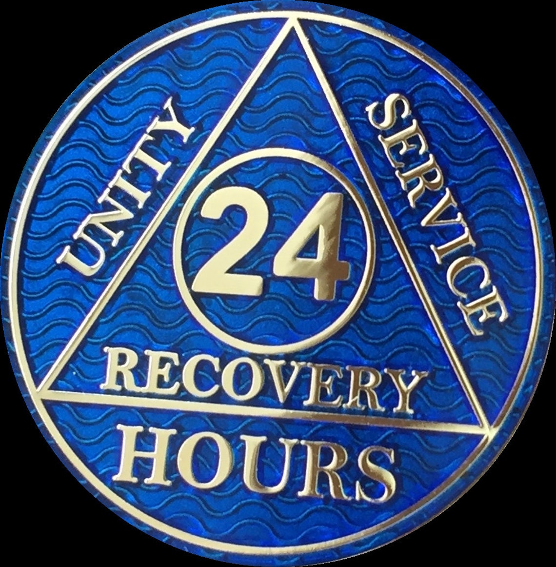 24 Hours AA Medallion Reflex Blue Gold Plated Sobriety Chip - Etsy