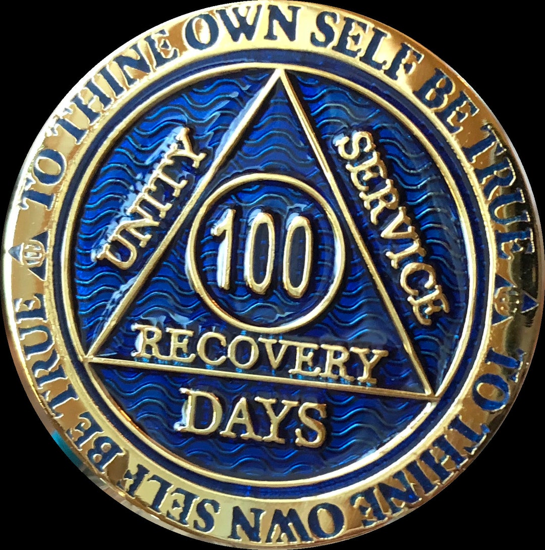 100 Days AA Medallion Reflex Blue Gold Plated Sobriety Chip - Etsy