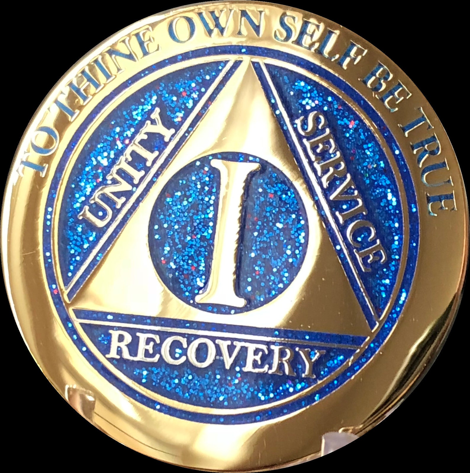 1 Year AA Medallion Elegant Blue Glitter Gold Plated Sobriety Chip - Etsy