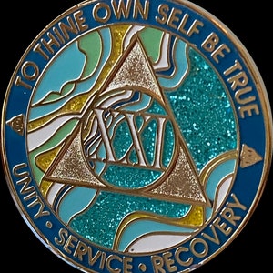 21 Year AA Medallion Elegant Marble Caribbean Aqua Glitter and Blue ...