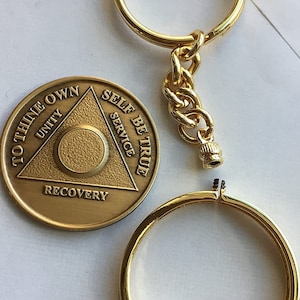 AA Medallion Keychain Chip Holder Fits Wendells Sobriety Coins Gold ...