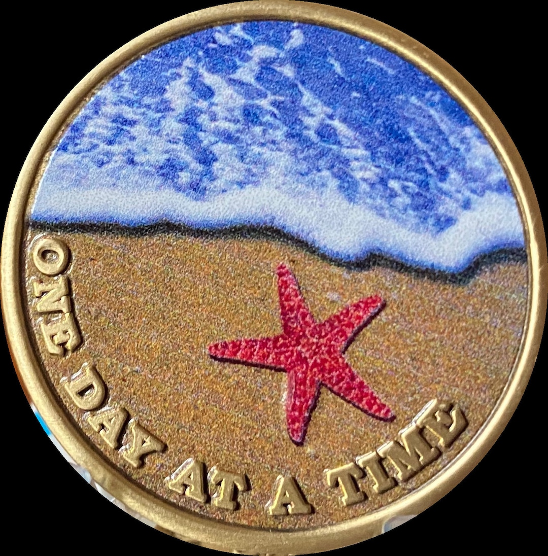 Color Starfish on Beach One Day at A Time Medallion Earth Moon Sun ...