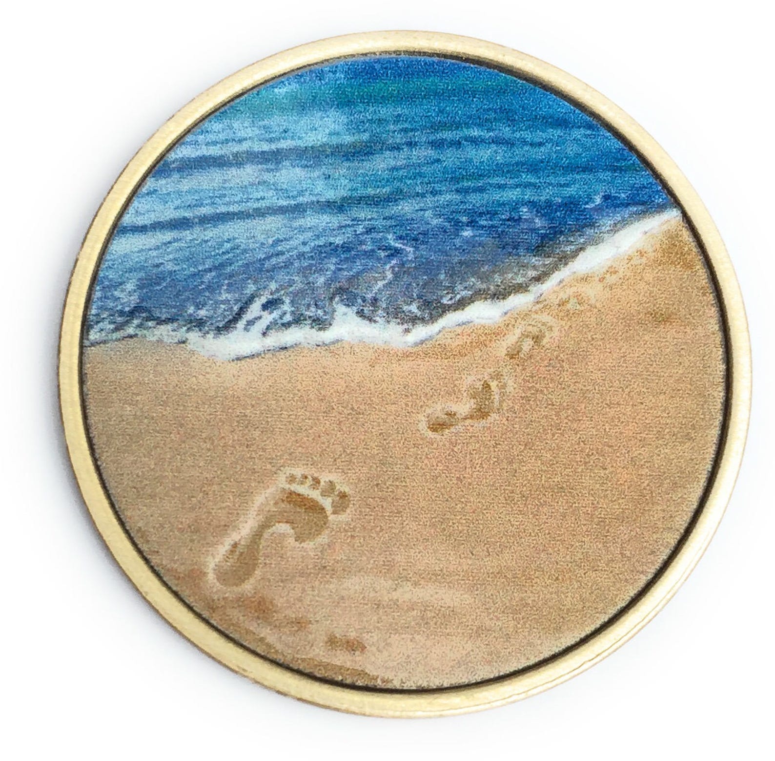 Footprints in the Sand Tropical Blue and Bronze Medallion Chip | Etsy