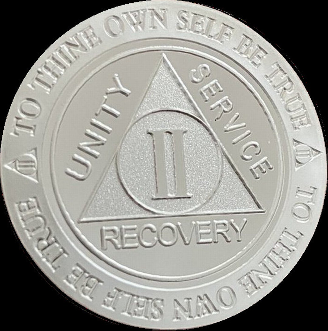 2 Year AA Medallion 1 Oz .999 Fine Silver Sobriety Chip Serenity Prayer ...