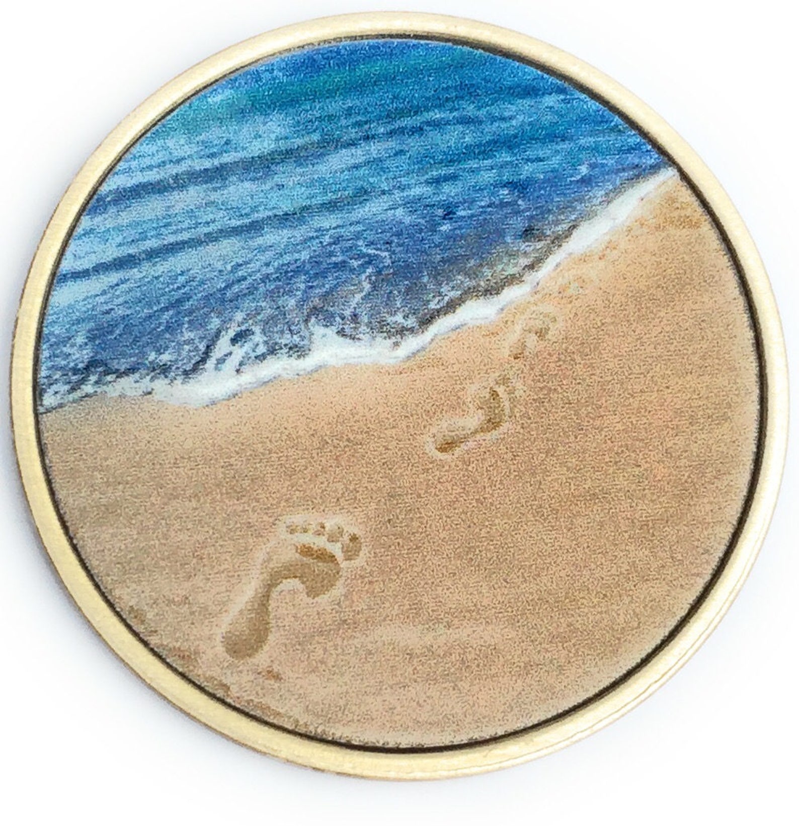 Footprints in the Sand Tropical Blue and Bronze Medallion Chip | Etsy